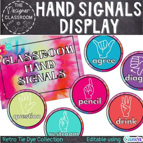 Classroom Hand Signals Display | Retro Tie Dye Classroom Decor | TPT