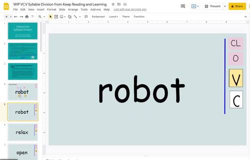 Interactive VCV Syllable Division with Open and Closed Syllables Digital