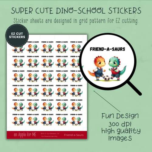Dinosaur Sticker Sheets - Printable Stickers Sheet Set - Friendasaurs