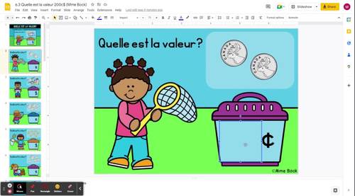 L'argent: Quelle est la valeur (jusqu'à 200¢ et 200$): Google Slides™