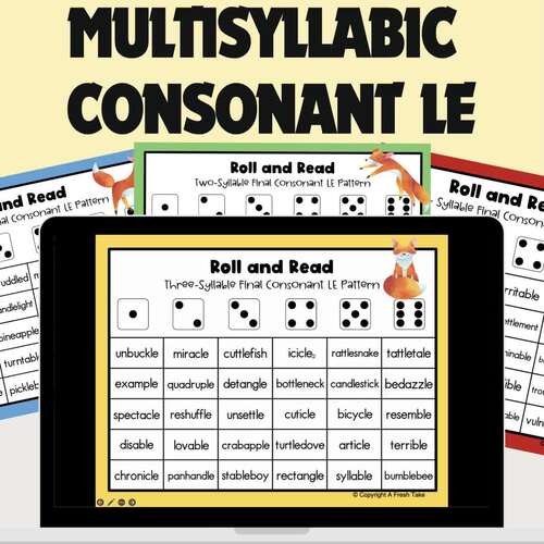 Roll & Read Multisyllabic 3 Syllable Consonant LE Words Sentences ...