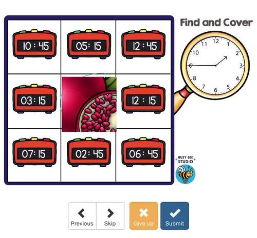 TELLING TIME TO THE QUARTER HOUR BOOM CARDS 1ST 2ND GRADE REVIEW ACTIVITIES