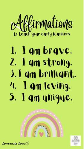 Affirmations Poster for Young Learners English & Spanish by Lemonade Love