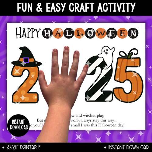 Halloween Pumpkin Handprint Craft 2025, Ghost Witch Hand Art Poem Printable