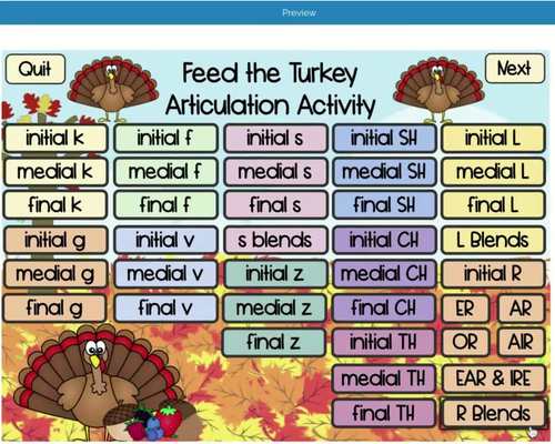Feed the Turkey Thanksgiving Articulation Activity Boom Cards™ Speech ...