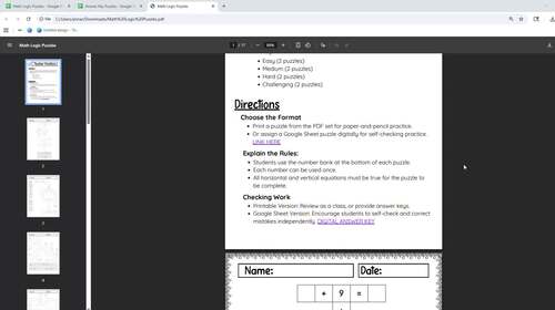 Math Crossword Logic Puzzles | 12 Puzzles - 4 Levels of Difficulty