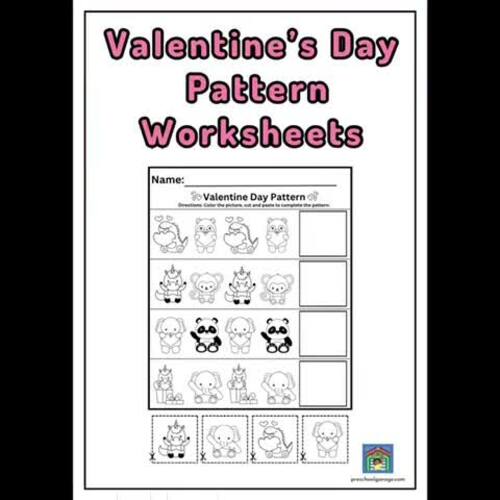 Valentine’s Day Pattern Recognition Worksheets by Preschool Garage