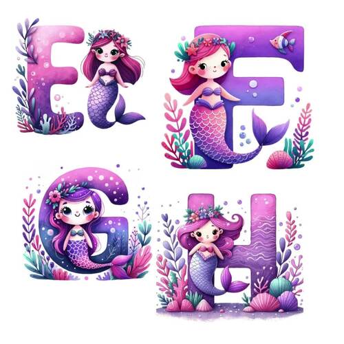 Alphabet A-Z Mermaid Clip art 300 DPI Transparent background | TPT