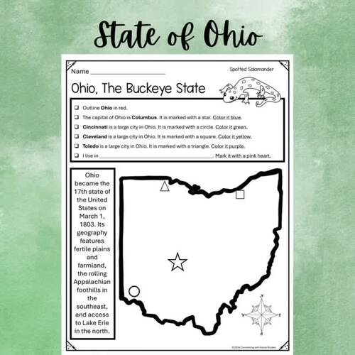 Ohio Map Worksheets - Find and Color Activities! | TPT
