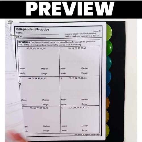 Data Statistics Algebra Guided Notes Unit Bundle Bilingual Practice ...