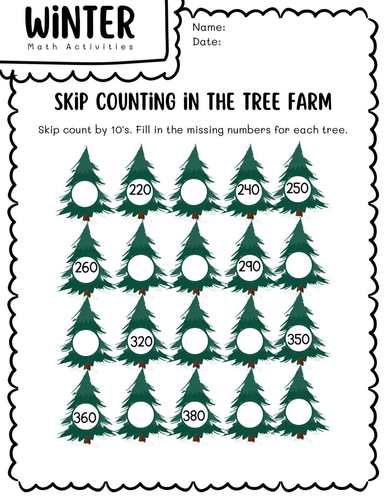Winter Theme Math Skip Counting by 1, 2, 5 & 10 Worksheets count up to 1000