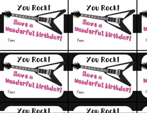 "You ROCK!" Birthday Gift Tag- Rock & Roll Theme (Rock Candy) | TPT