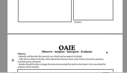 OAIE 4 step Art Writing worksheet by Miss L's Class | TPT