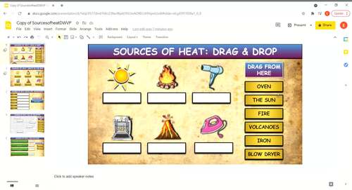 Sources Of Heat: Drag & Drop Worksheet: Google Slides. Powerpoint