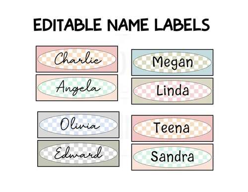 Printable Checkered Student Name Plates, Editable Desk Plates, Name Posters