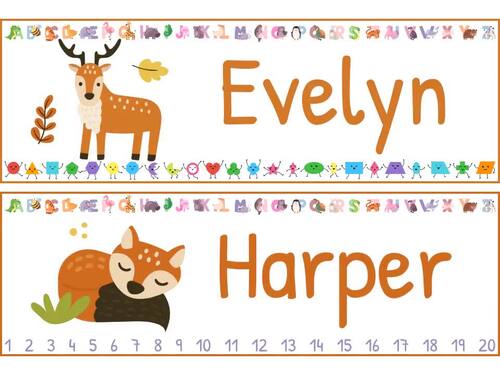 Editable Autumn Desk Name Tags for Students: Cute Fall Designs, 30 Options
