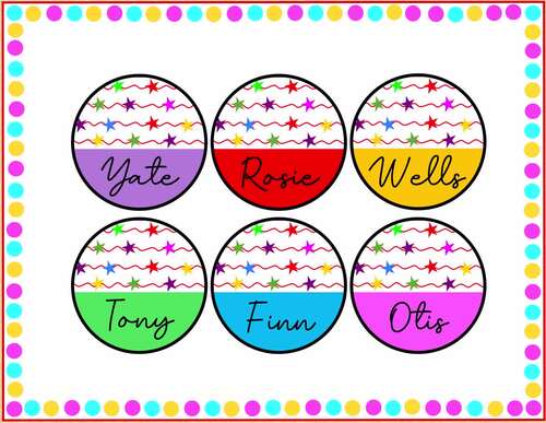 Printable Stars Student Name Tags, Round Name Labels, Circle Name Plates