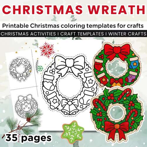 Christmas Wreath Coloring Templates for Crafts, Decorations, Bulletin ...