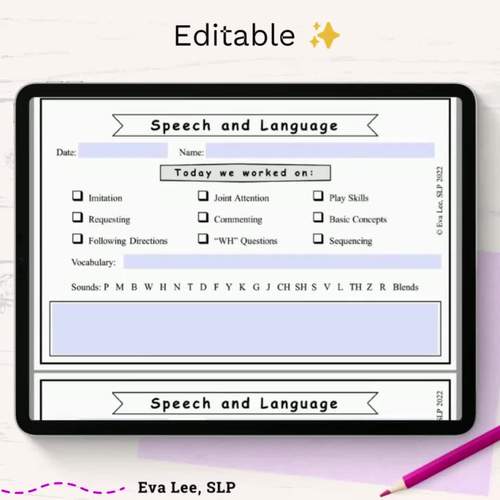 Speech Therapy Session Notes for Parents and Caregivers by Eva Lee SLP