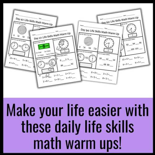 Life Skills Math Warm Ups Special Education Workbook Morning Work Bell ...