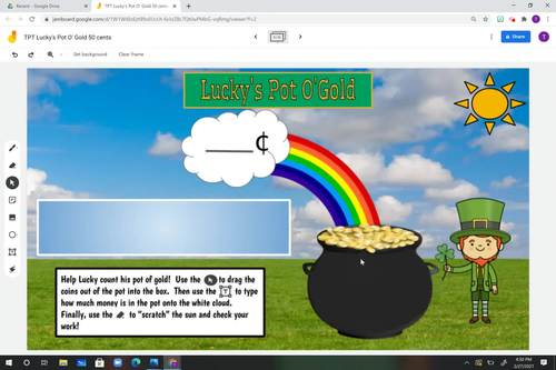 Lucky's Pot O' Gold Counting Coins Interactive Jamboard Scratchers