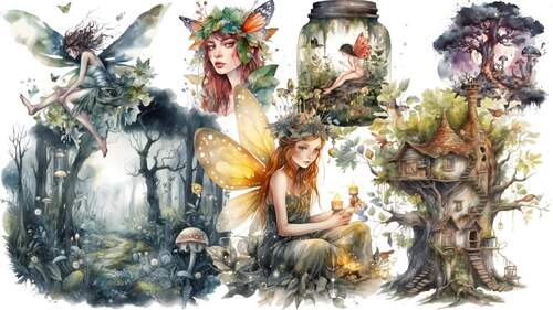 Watercolor Magical Woodland Fairy Clipart Set of 20 Files | TPT