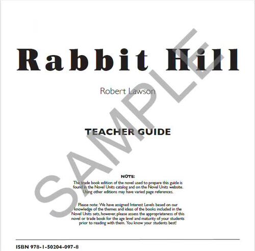 Rabbit Hill Novel Units® Teacher Guide Novel Study | TPT