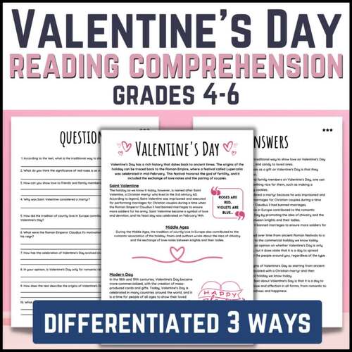 Valentines Day Reading Comprehension Differentiated by Organised Educator