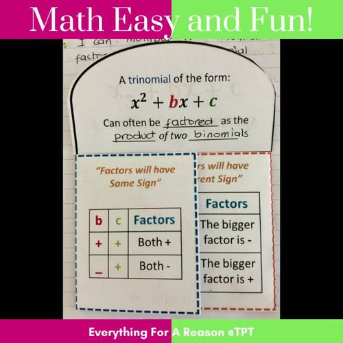 Factoring Trinomials / Quadratics x^2+bx+c Foldable + EASEL | TPT