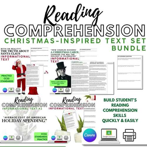 8th Grade Reading Comprehension Passages Text Set - Christmas Inspired ...