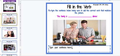 ESL Activities, Digital Task Cards, Verbs by LMB Literacy | TPT