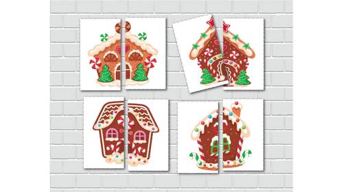 Gingerbread House Symmetry Cards, Christmas Game, Toddler Matching Activity