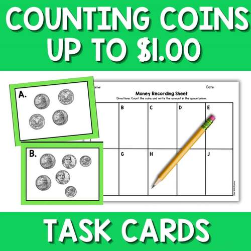 Counting Money Coins Up to $1.00 One Dollar $1 Scoot Game Task Cards ...