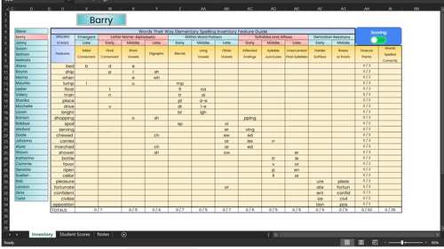 Words Their Way Inventory Auto Scoring Spreadsheet - ELEMENTARY (Excel ...