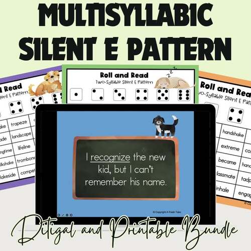 Roll & Read Multisyllabic 3 Syllable Silent E Words Sentences Digital ...
