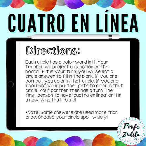Cuatro en línea | Game for Spanish Colors | Back to School by Profe Zulita