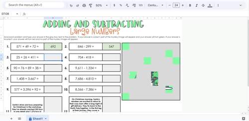 Christmas Adding and Subtracting Large Numbers Digital Mystery Puzzle ...