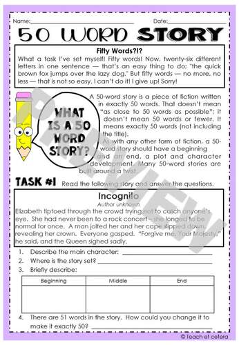 Creative Writing: 50-Word Story Challenge / Digital & Print / Years 3&4