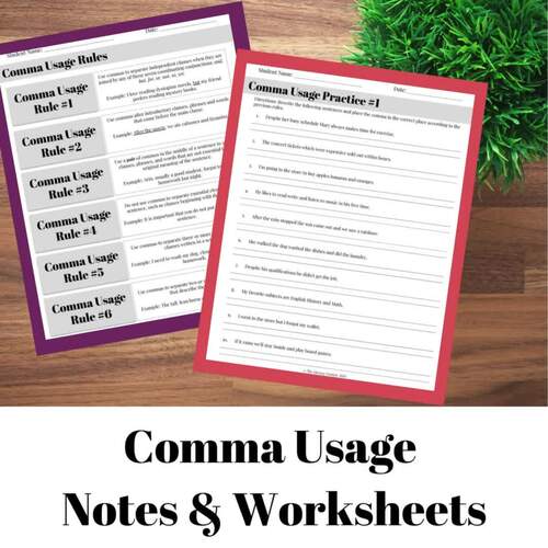 Comma Usage Notes & Worksheets for Middle School Students *YouTube ...