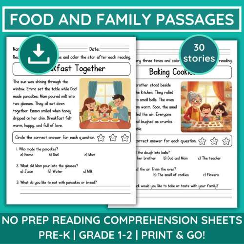 SEL Reading Comprehension Worksheets Food Habits Short Stories PreK ...