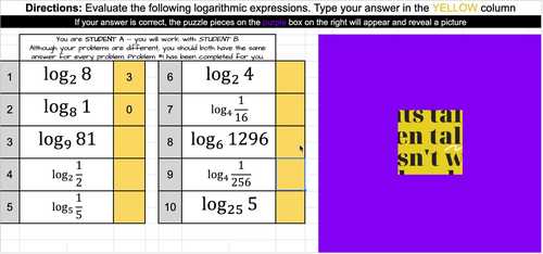 Evaluating Logs Digital Quotes Puzzle - 2 Versions! by It's Math-gic