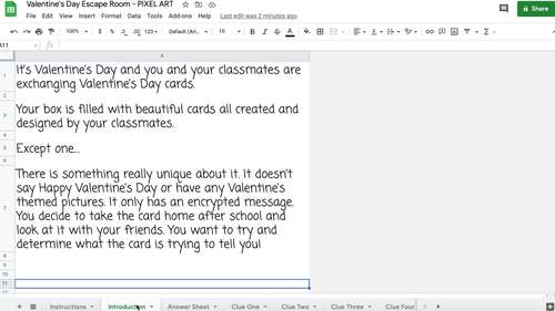 Valentine's Day Pixel Art Escape Room - Lower Elementary ⎮Google Sheets ...