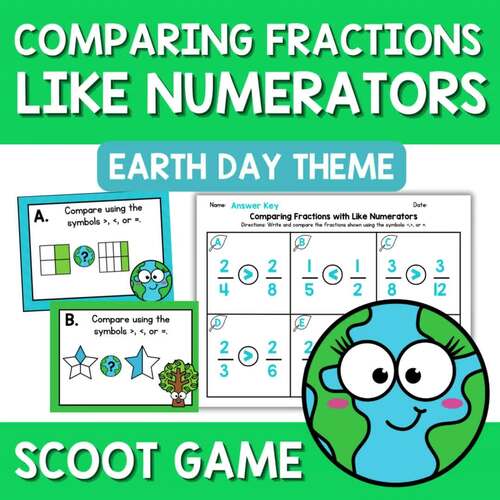 Earth Day Comparing Fractions with Like Numerators Models Scoot Game ...