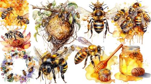 Watercolor Honeybee Clipart Set of 20 Files by ArtisticTimberStudio