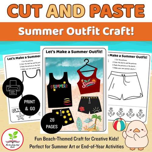 End of Year Cut and Paste Craft | Summer Outfit & Beach Theme | Grades K–3