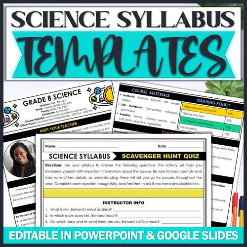 Middle School Science Syllabus Template & Scavenger Hunt Editable|Back ...