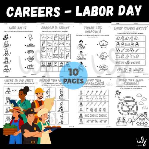 Labor Day & Community Helpers Worksheets | Career Day Activities | No Prep