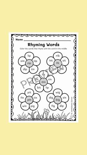Rhyming Worksheets-CVC Rhyming Words Practice by KL Worksheet Corner