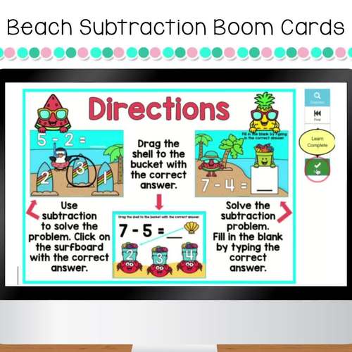 Beach Subtraction Fact Fluency through 10 Boom Cards™ | TpT
