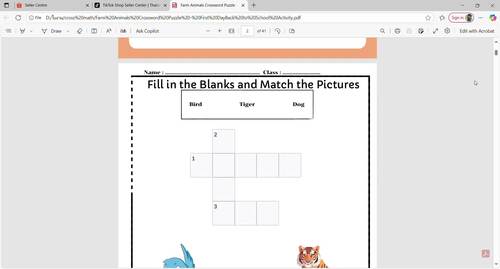 Farm Animals Crossword Puzzle - First Day/Back to School Activity by ...